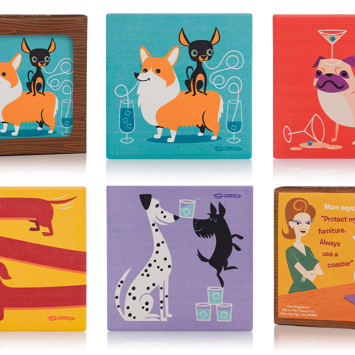 "Cocktail Dogs" Earthenware Coaster Set | Shag (Josh Agle) | The Shag Store