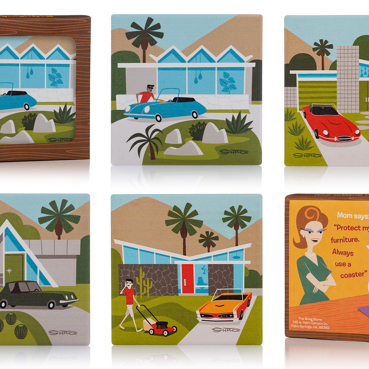 "Palm Springs" Earthenware Coaster Set | "Mid-Century Homes" Edition ...