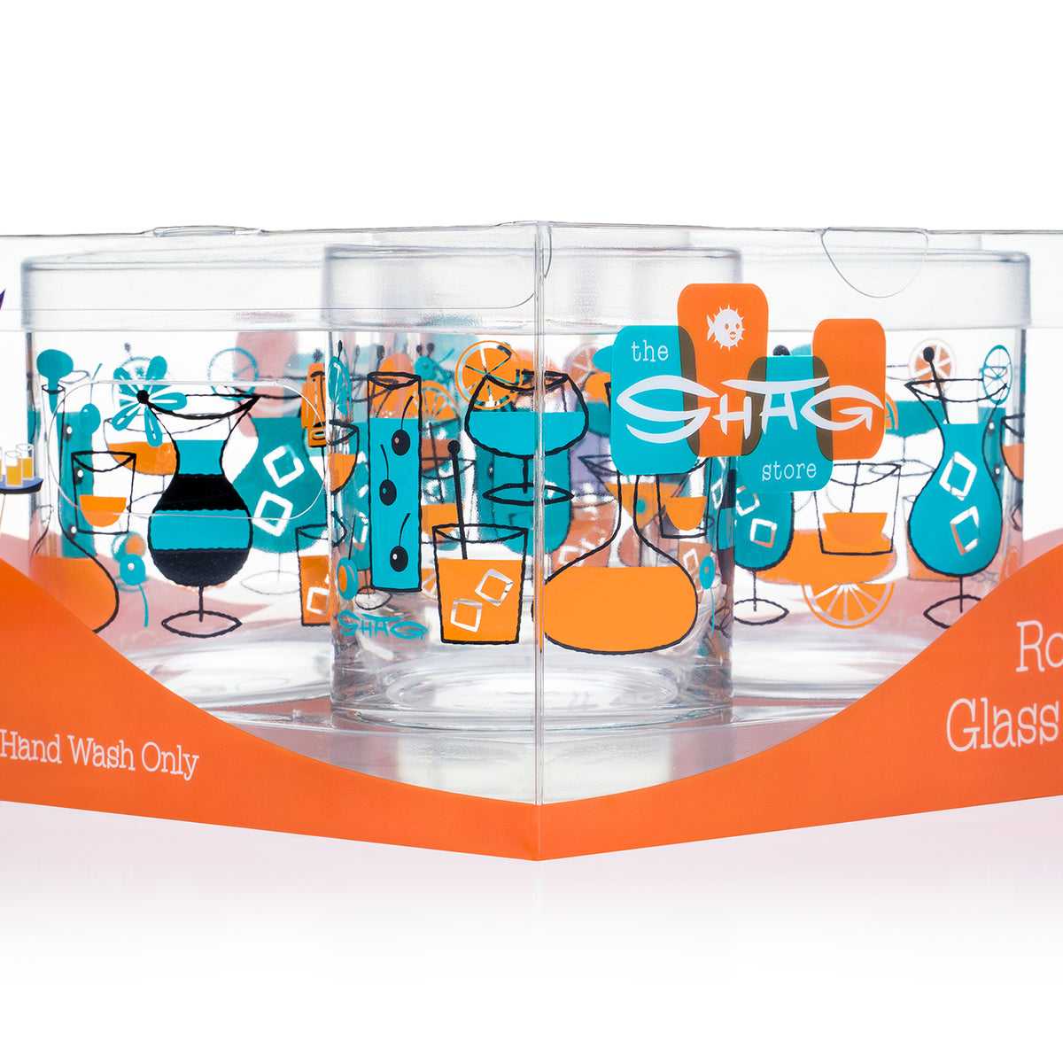 "Cocktails" Old Fashioned Glass Set | Turquoise & Orange | The Shag Store