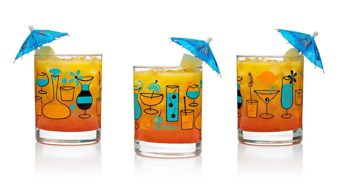 "Cocktails" Old Fashioned Glass Set | Turquoise & Orange | The Shag Store